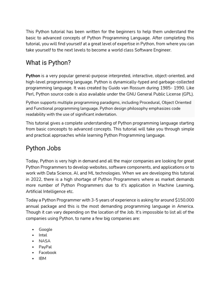 Python Tutorial | PDF | Python (Programming Language) | Computer ... Python Tutorial | PDF | Python (Programming Language) | Computer ...