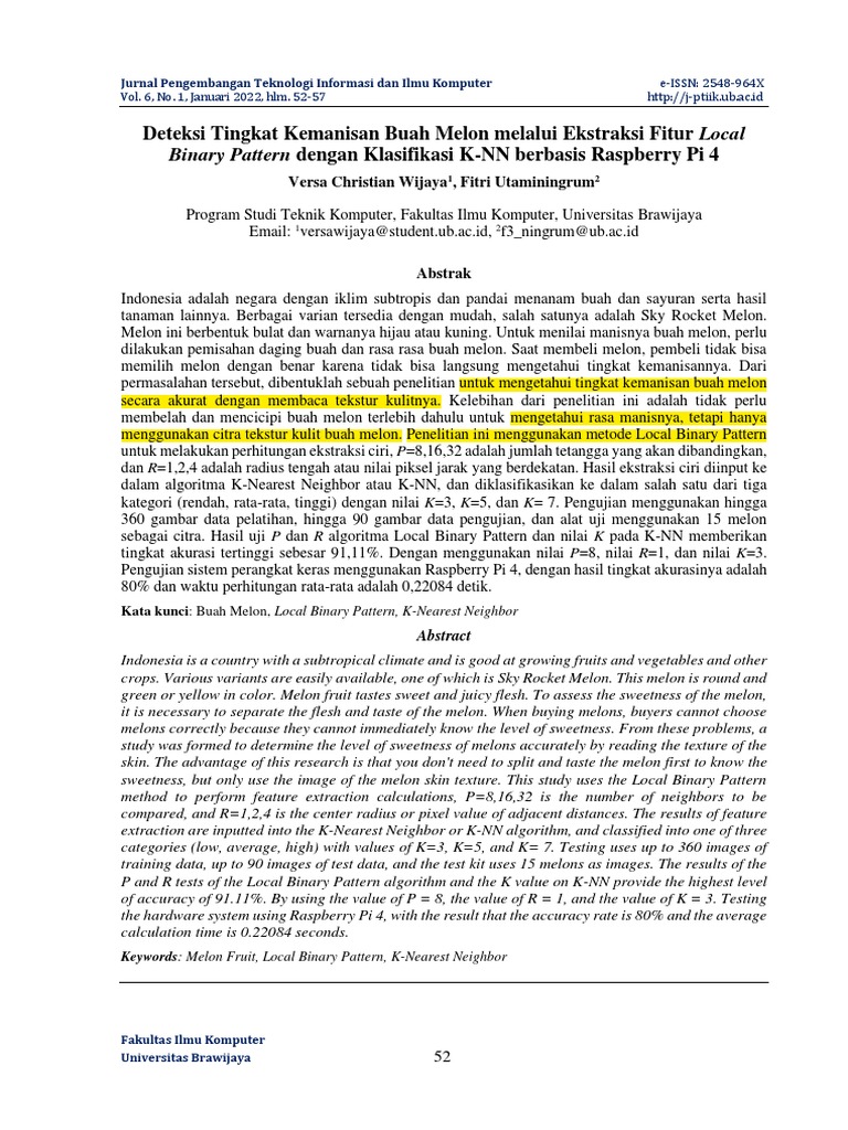 Deteksi Tingkat Kemanisan Buah Melon Melalui Ekstraksi Fitur Local ...