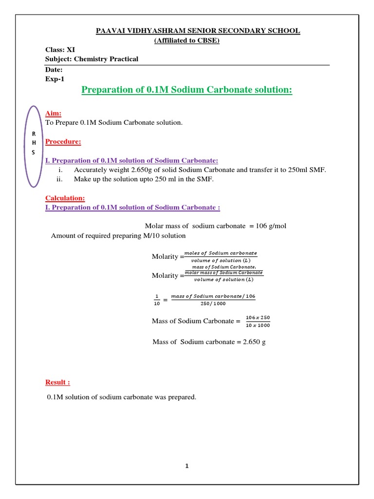 Exp2-Preparation of 0.1M Sodium Carbonate Solution | PDF
