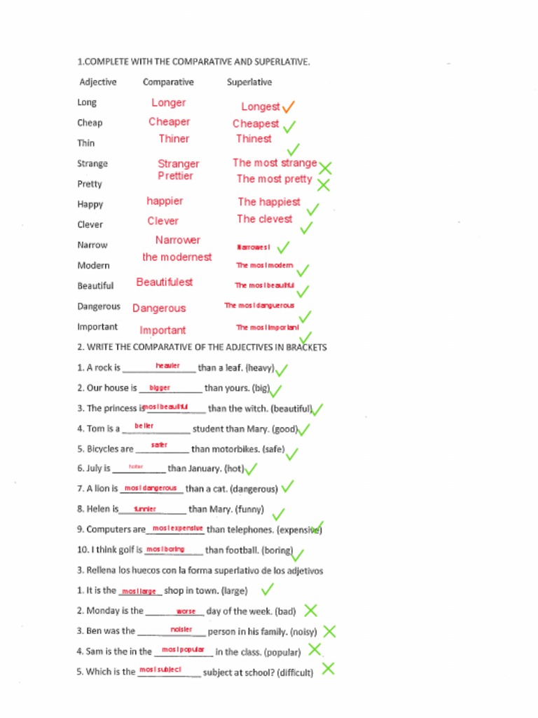 Spanish Comparatives and Superlatives Practice | PDF | Young Adult