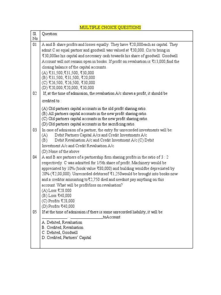 CH 4 MCQ Acc | PDF | Debits And Credits | Goodwill (Accounting)