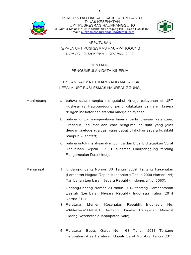 SK Pengumpulan Data Kinerja | PDF