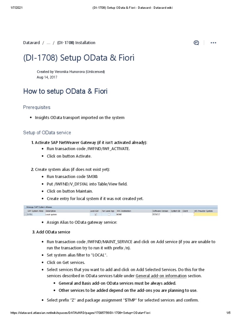 Di 1708 Setup Odata And Fiori Datavard Datavard Wiki Pdf Computer Engineering Computer 