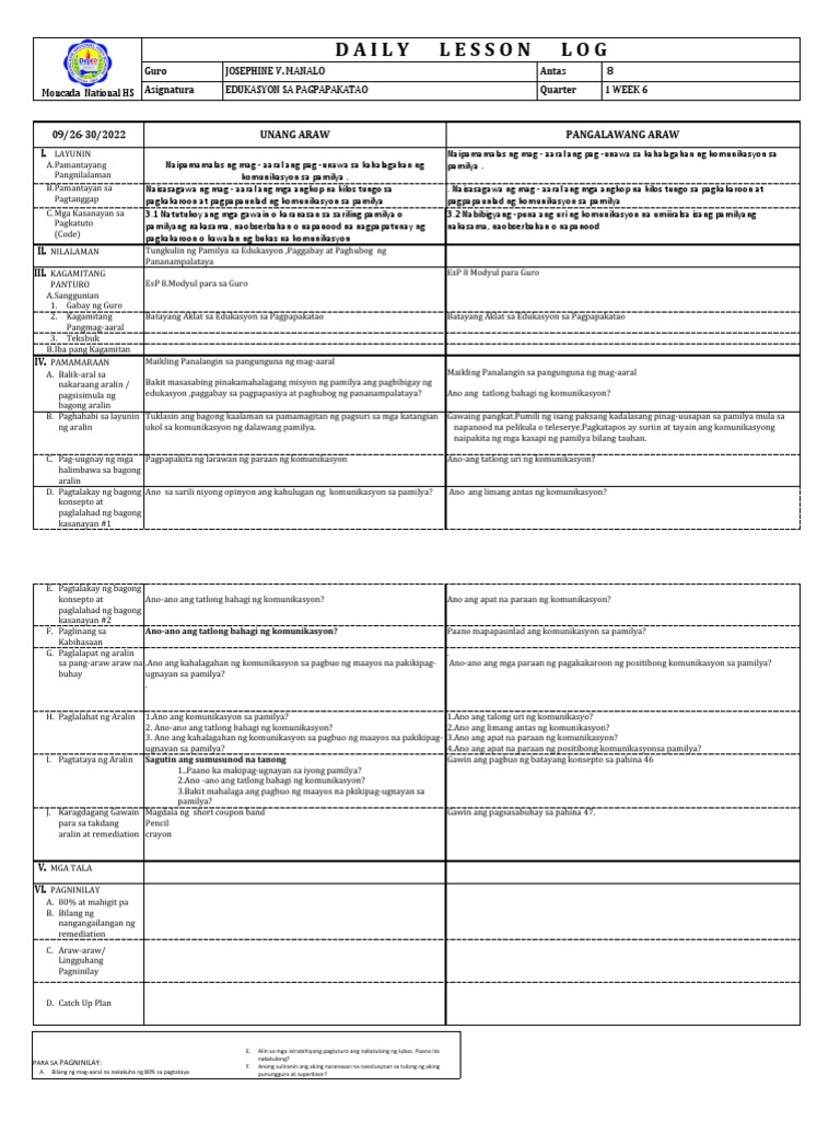 DLL-ESP Week 6 q1 | PDF