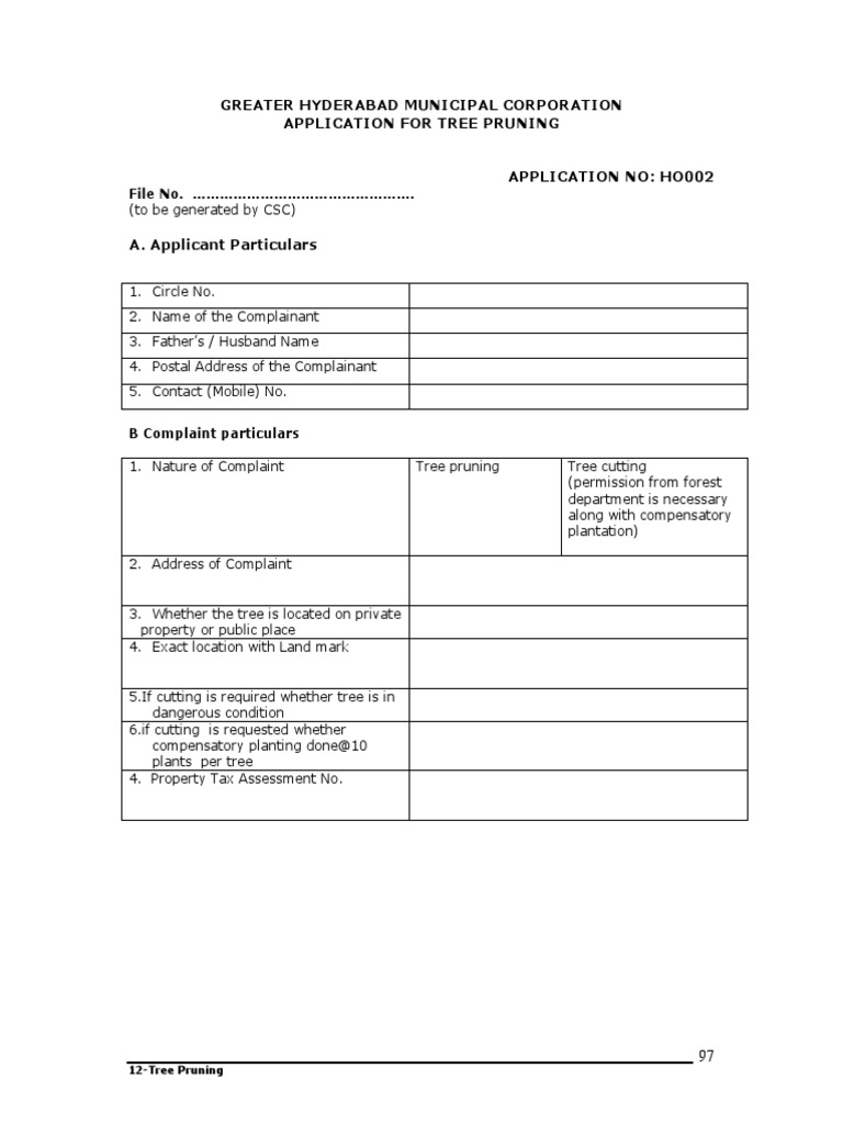 Tree Pruning Application Form | PDF