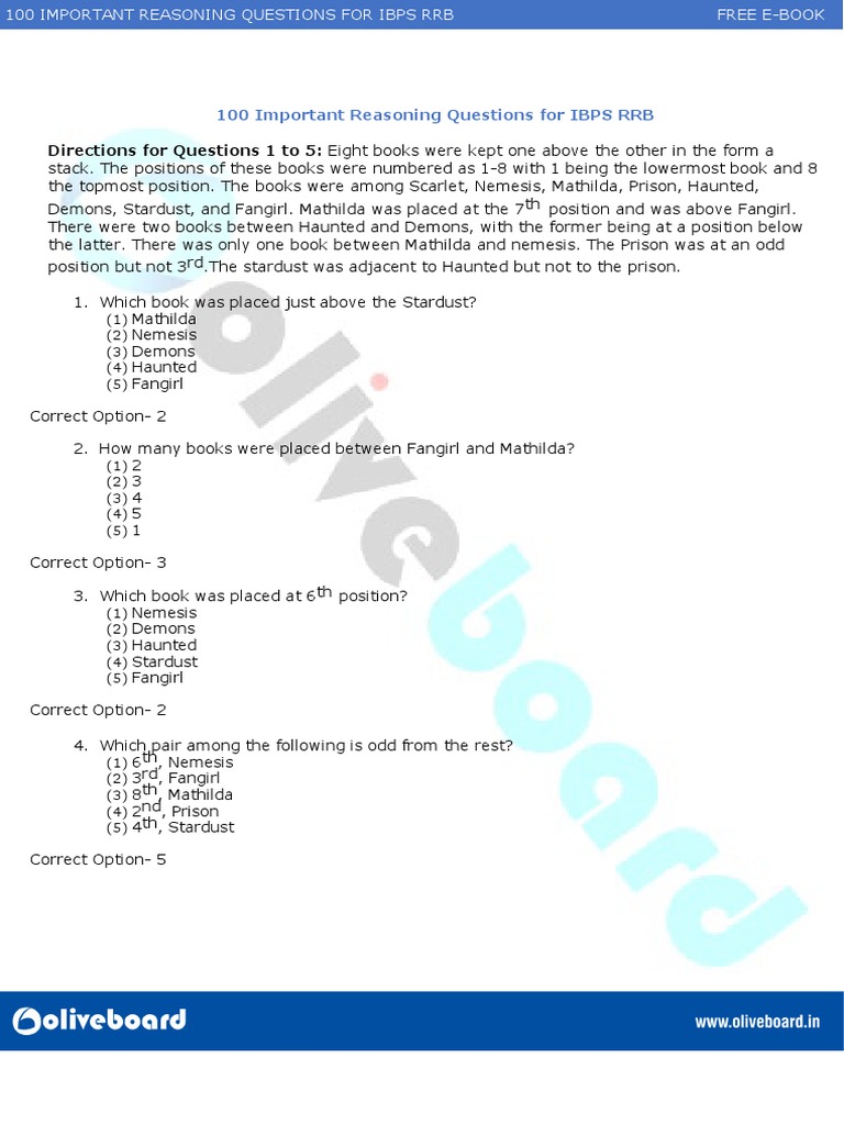 100 Ibps Practice Questions Reasoning | PDF | English Language | Alphabet