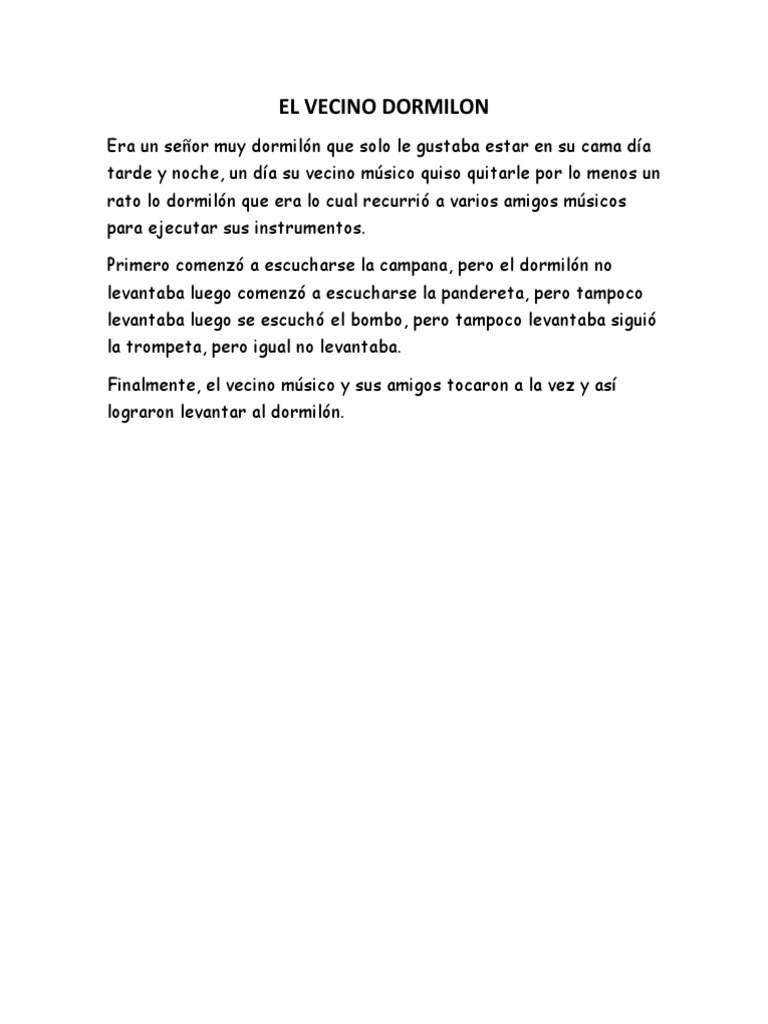 EL VECINO DORMILON Cuento Jhonny Purizaca | PDF