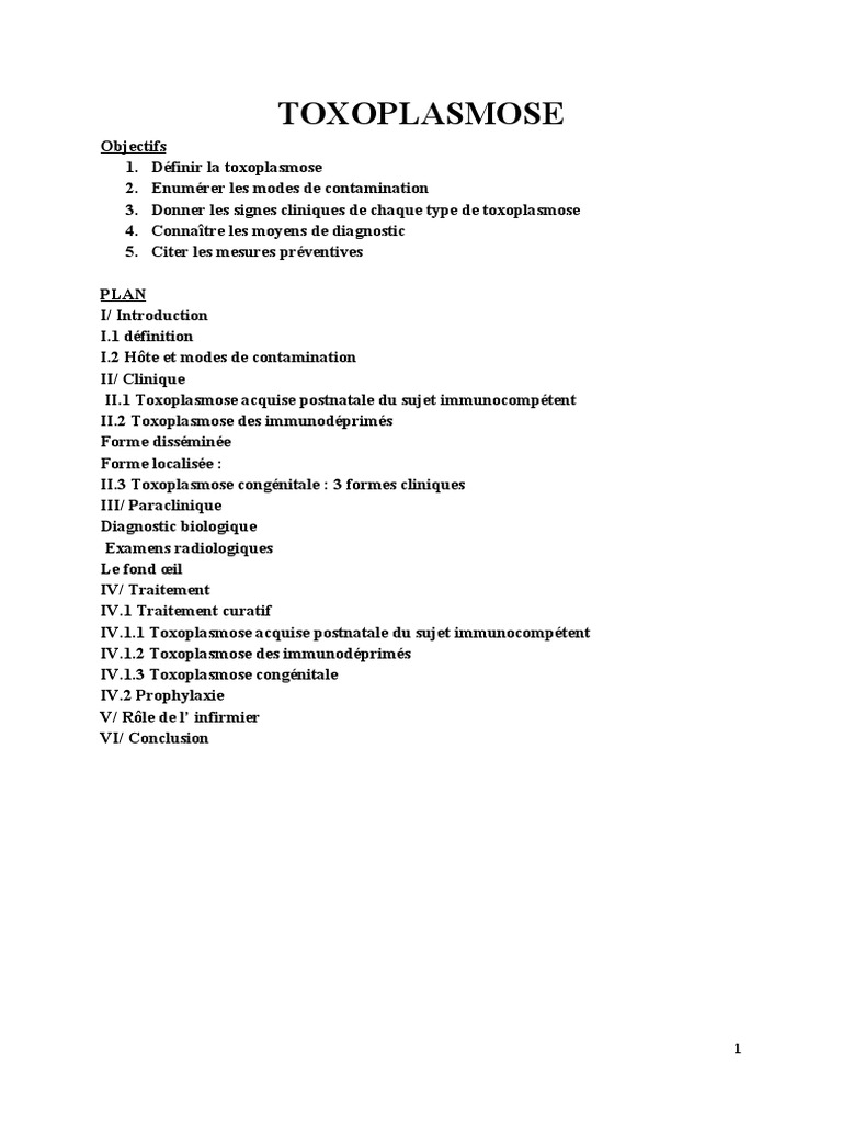 Comprendre la Toxoplasmose : Diagnostic et Traitement | PDF ...