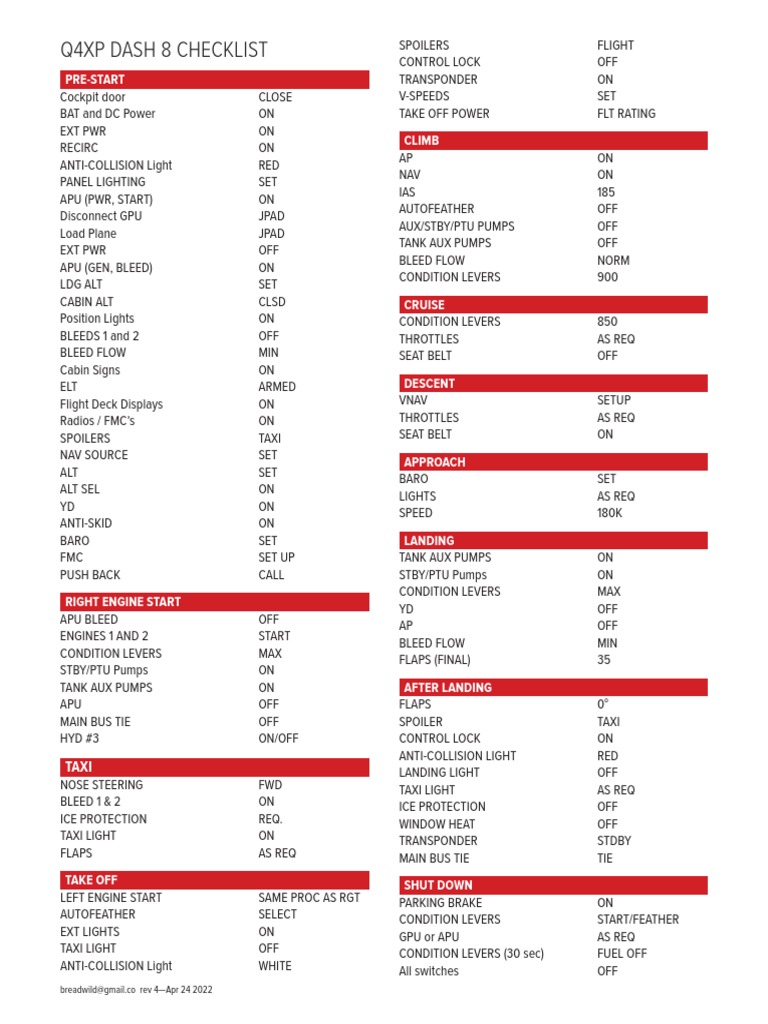 Dash 8 Checklist | PDF | Vehicle Parts | Vehicle Technology