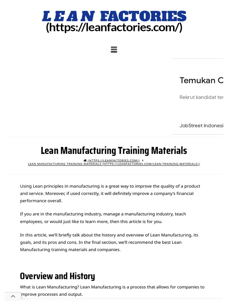Lean Manufacturing Training Materials - Lean Factories | PDF | Lean ...