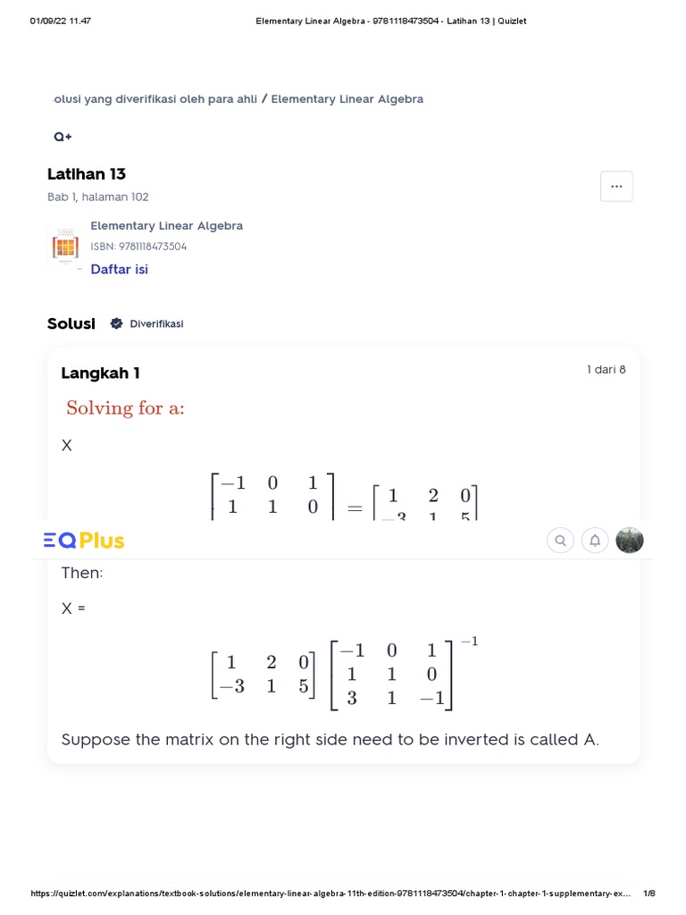 Elementary Linear Algebra - 9781118473504 - Latihan 13 - Quizlet | PDF | Matrix (Mathematics ...