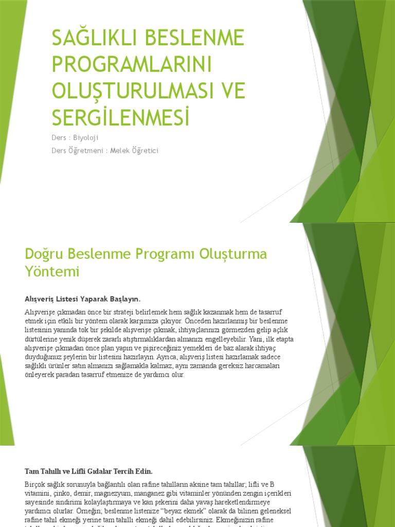 Sağlikli Beslenme Programlarini Oluşturulmasi Ve Sergi̇lenmesi̇ | PDF