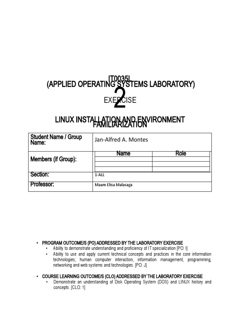 Laboratory Exercise 2 - Linux Overview, Installation and Environment Familiarization | PDF ...