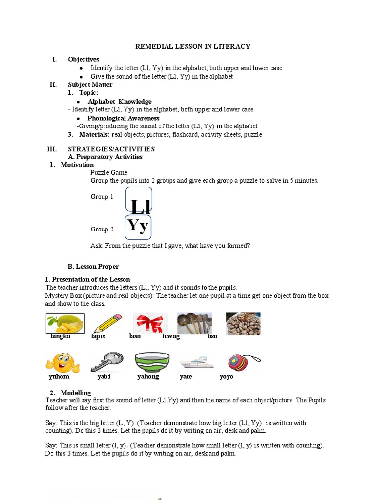 Remedial Reading Lesson Plan (LL, Yy) Version 2 | PDF | Human ...