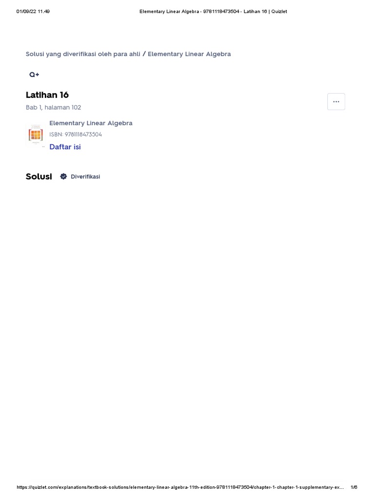Elementary Linear Algebra 9781118473504 Latihan 16 Quizlet Pdf