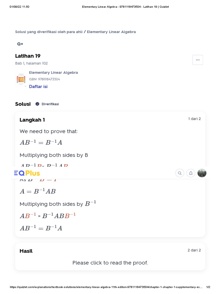 Elementary Linear Algebra - 9781118473504 - Latihan 19 - Quizlet | PDF