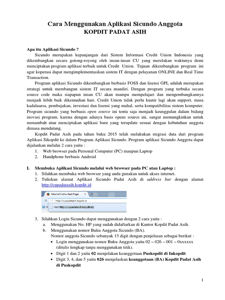 Manual Menggunakan Aplikasi Sicundo Anggota CU Padat Asih | PDF