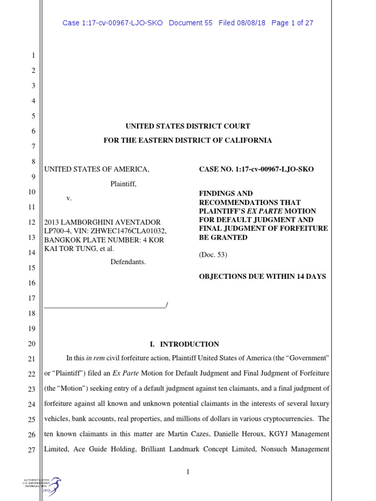 Forfeiture of Alexandre Cazes Assets | PDF | Default Judgment ...