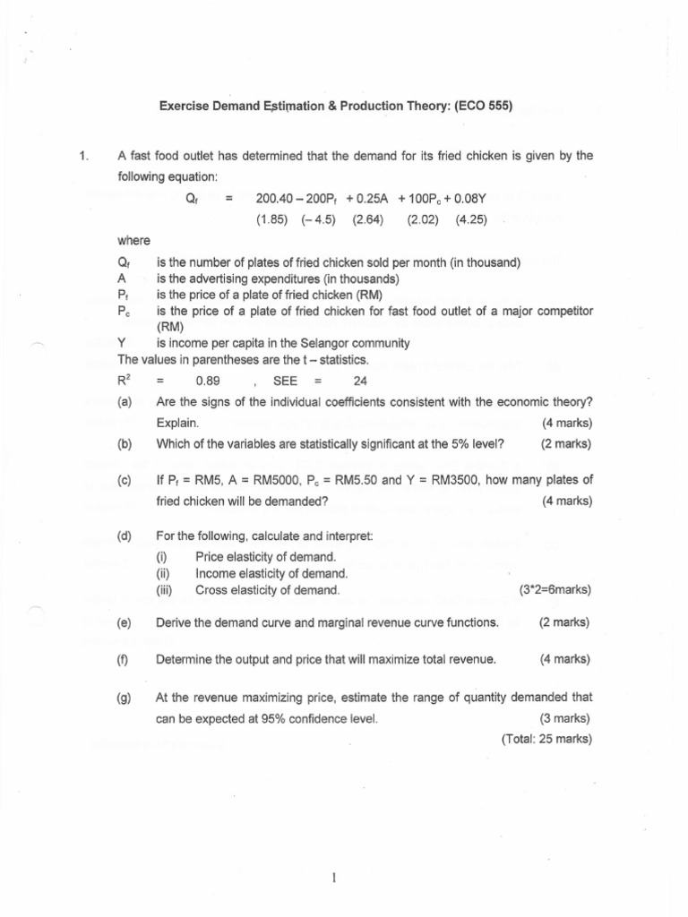 Exercise Demand Estimation Production Theory Solutions | PDF | Elasticity (Economics) | Price ...