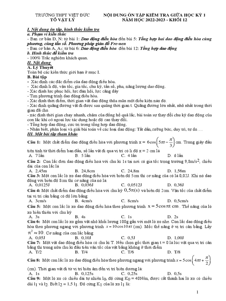 12 ĐỀ CƯƠNG GK1 | PDF