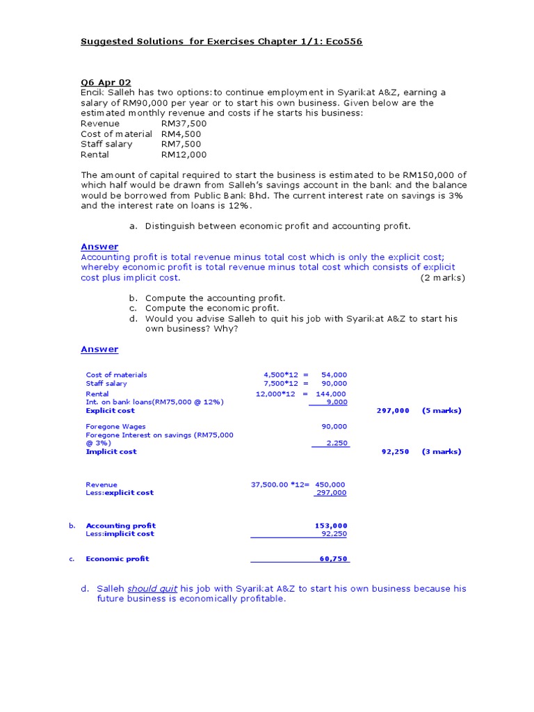 Exercises Chapter 1of 1 Solutions Eco556 | PDF | Interest | Profit (Economics)