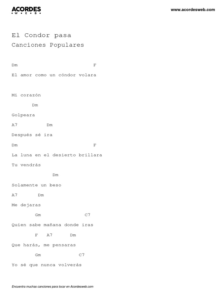 Acordes y letra de El Cóndor Pasa | PDF