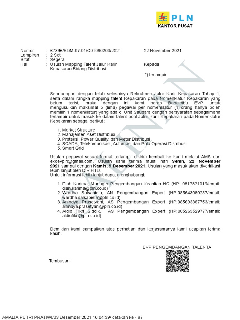 Usulan Mapping Talent Jalur Karir Kepakaran Bidang Distribusi | PDF