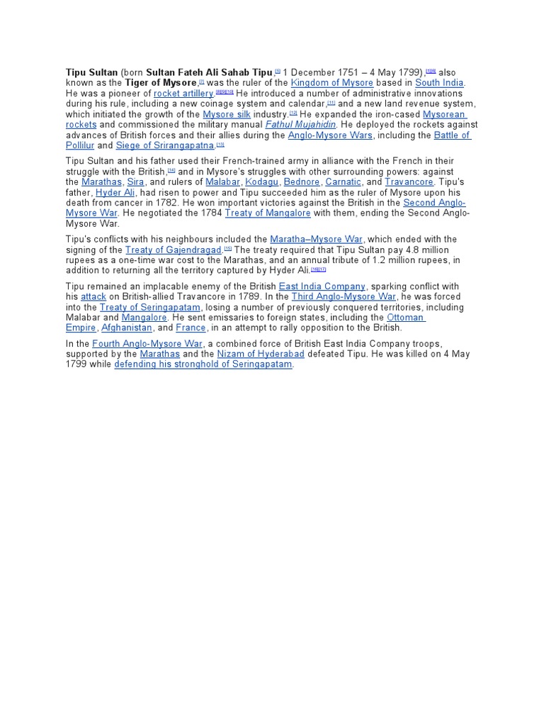 Tipu Sultan | PDF
