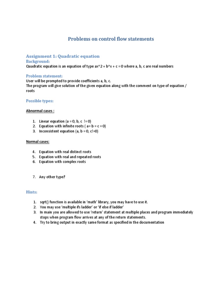 Problems On Control Flow Statements | Download Free PDF | Equations ...