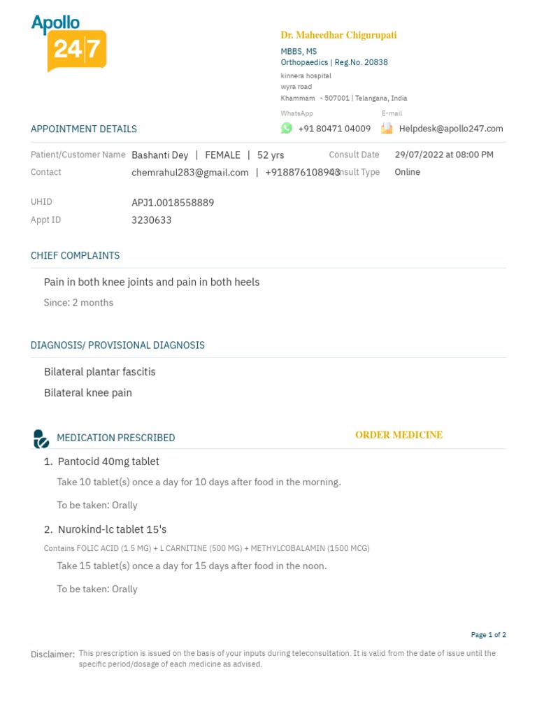 Prescription - Apollo 2471659105066202 | PDF | Clinical Medicine | Medicine