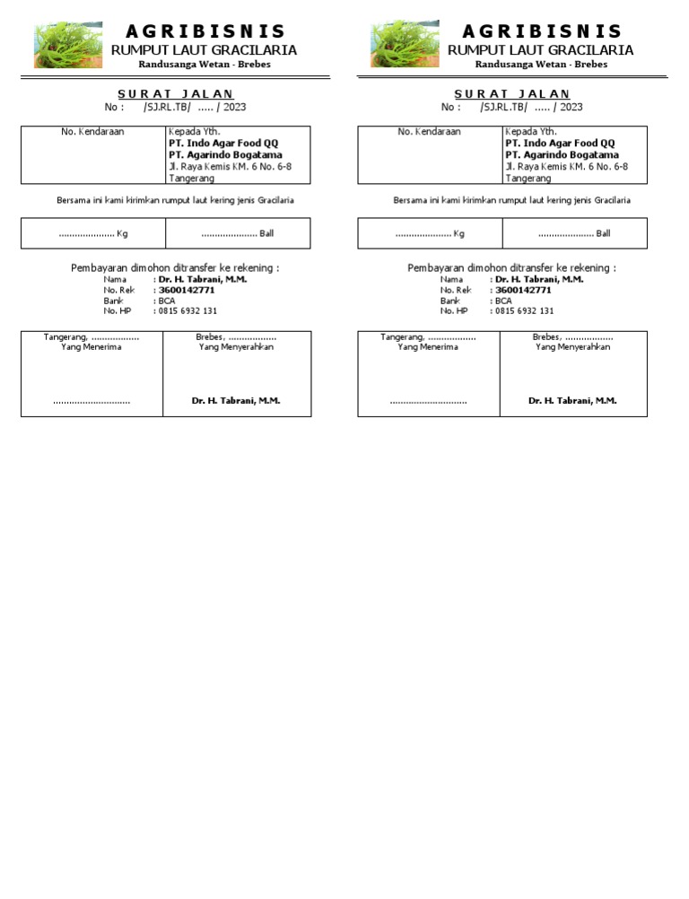 Surat Jalan Rumput Laut Tabrani | PDF