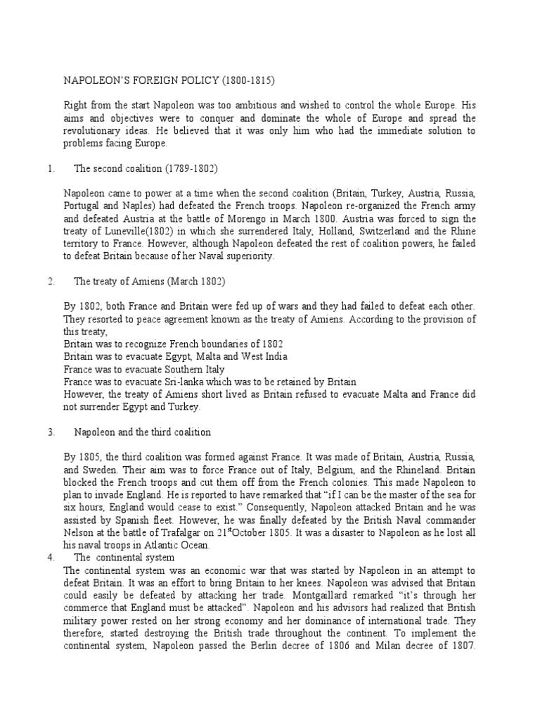 Napoleon's Foreign Policy | PDF | Napoleon | First French Empire