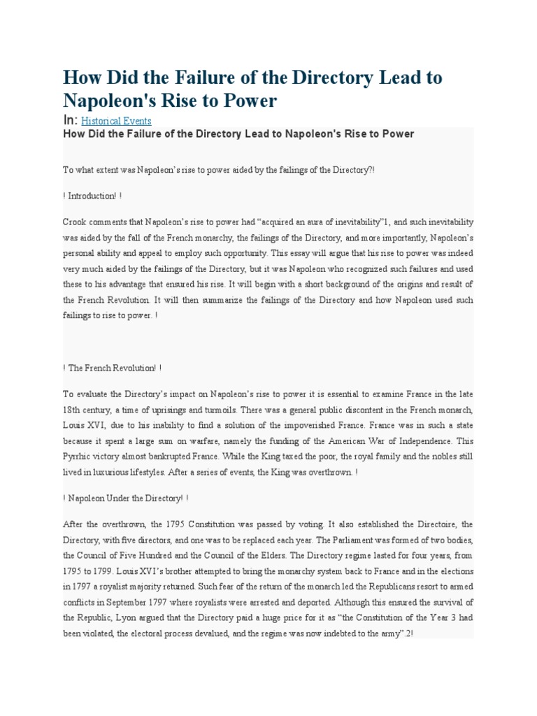 Directory Failures and Napoleon's Rise | PDF | Napoleon | French Revolution