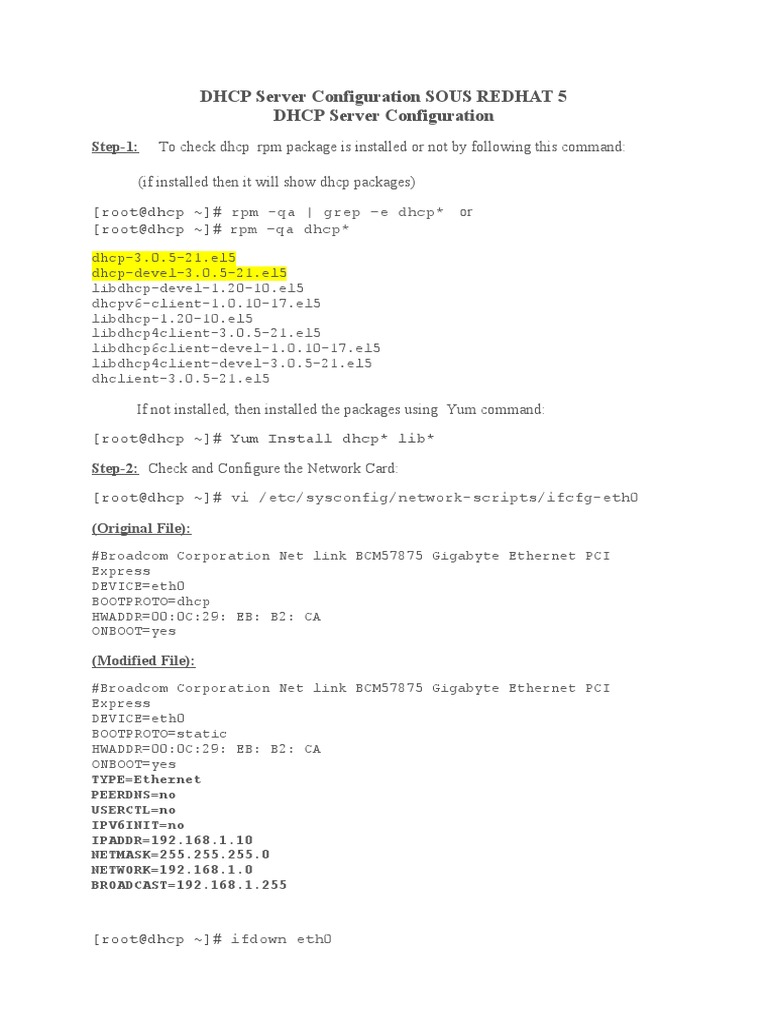 Dhcp Server Configuration Sous Redhat 5 Pdf Computer Science Network Layer Protocols