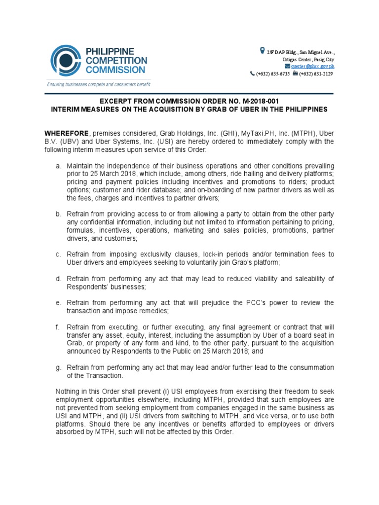 PCC - Commission - Order - M-2018-001 - Interim Measures Grab Uber ...