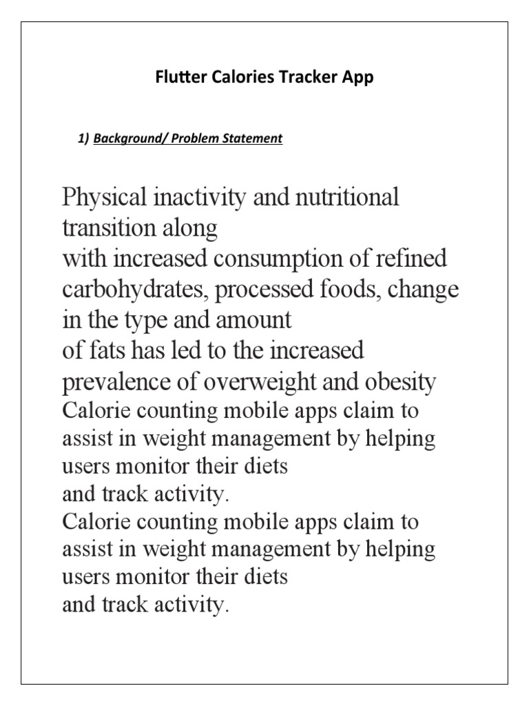 Flutter Calories Tracker App: 1) Background/ Problem Statement | PDF | Food Energy | Weight ...