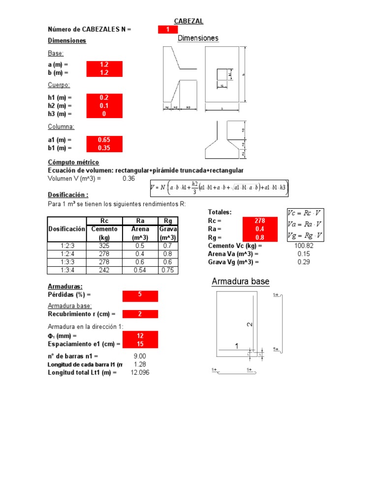Hoja de Cálculo de Cantidad de Materiales en Elementos Estructurales (Zapata y Columna) | PDF ...