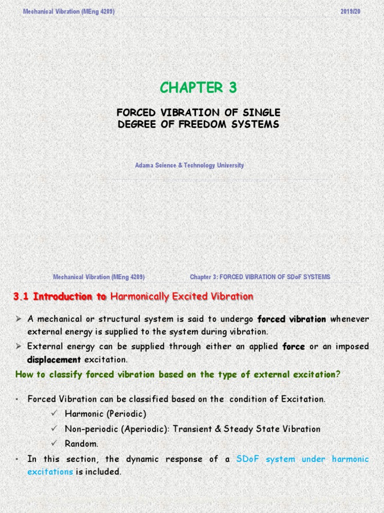 CH 3 Forced Vibration of Single Degree of Freedom System | PDF | Damping | Resonance