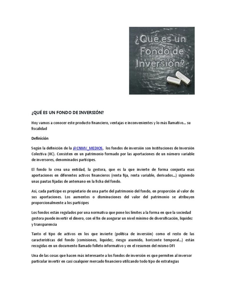 Qué Es Un Fondo De Inversión Pdf Fondo De Inversión Inversiones
