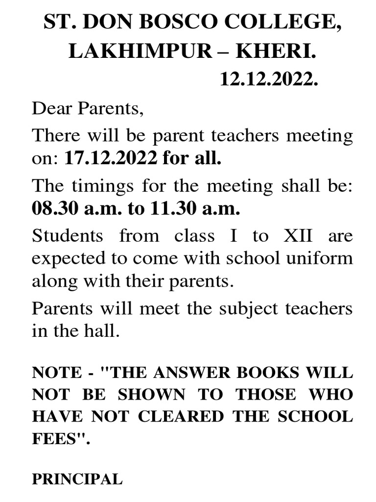 Parent-Teacher Meeting Notice 2022 | PDF