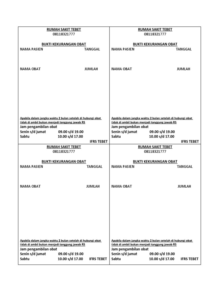 Jadwal Pengambilan Obat RS Tebet | PDF