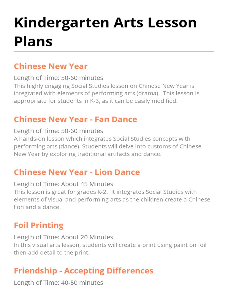 Kindergarten Arts Lesson Plans | PDF | Language Arts & Discipline ...