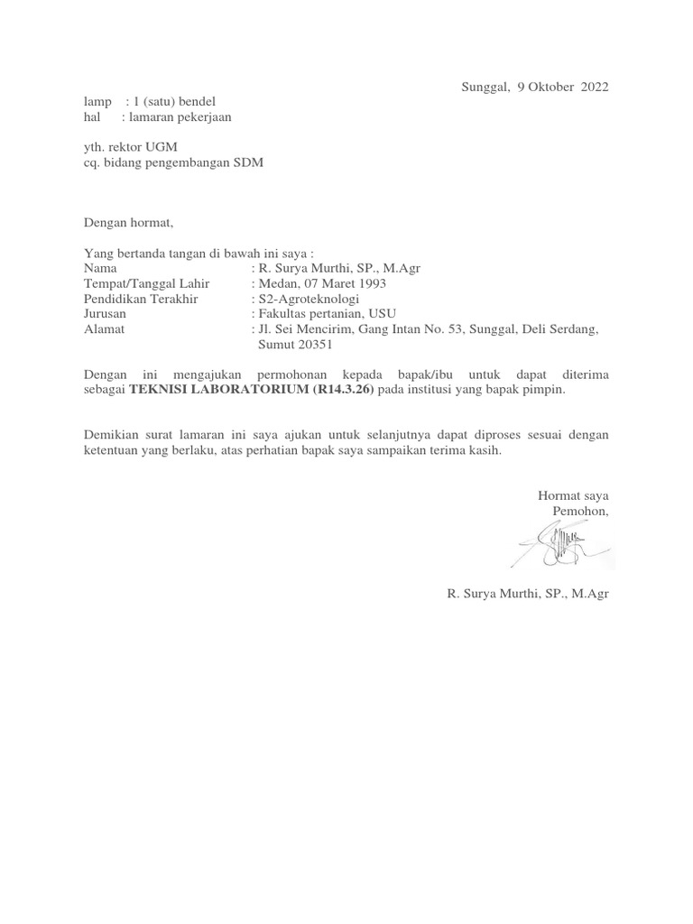 Surat Lamaran Ugm-Dikonversi | PDF