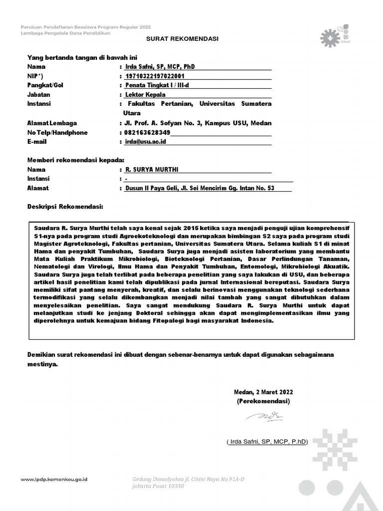 Surat Rekomendasi Surya Murthi Is | PDF