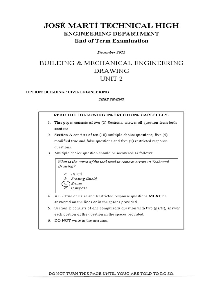 Building & Mechanical Engineering Drawing EOY - 2017 | PDF | Force ...