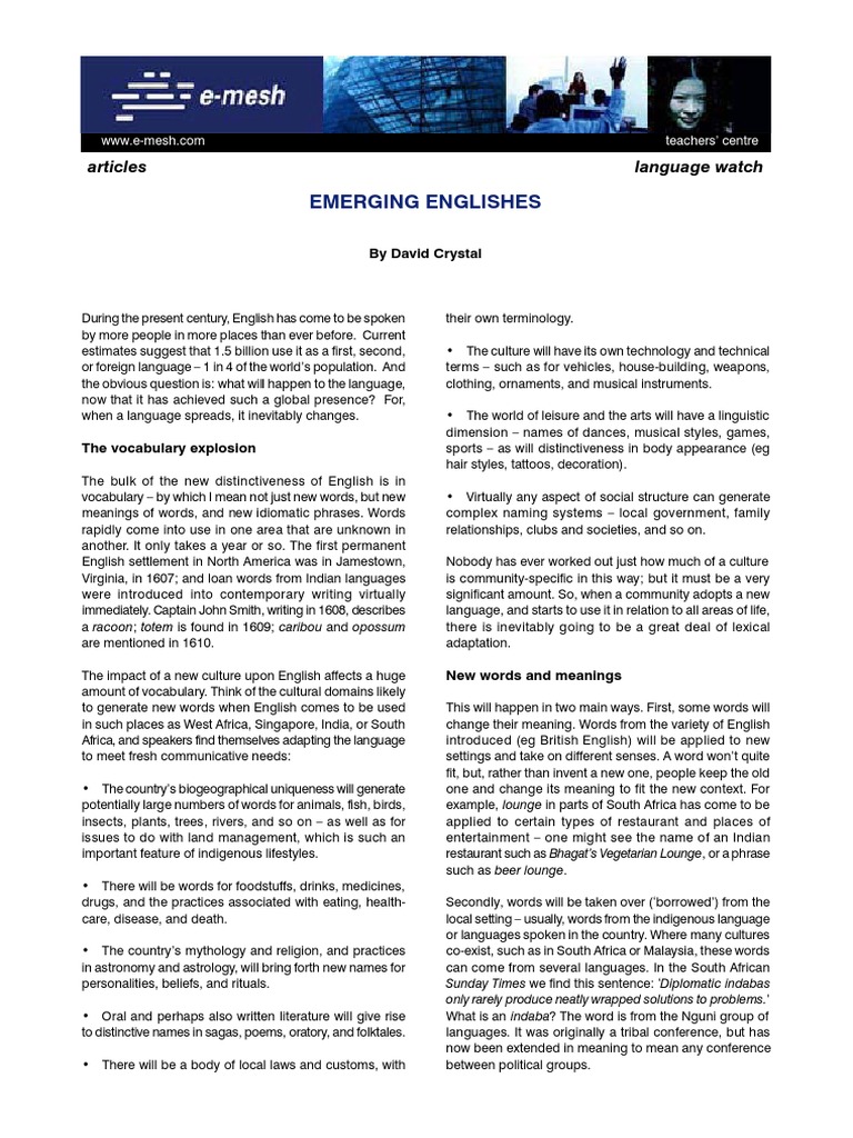 David CRYSTAL-EMERGING - ENGLISHES - NEW | PDF | English Language ...