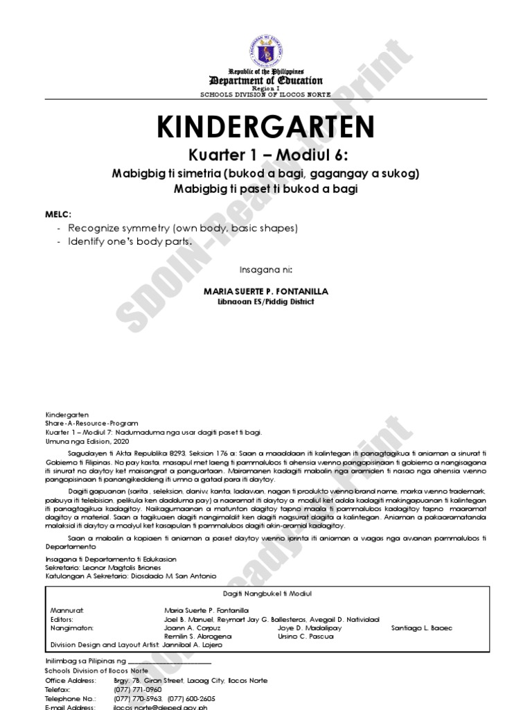 Kindergarten Quarter 1 Week 6 MariaSuertePFontanilla JBM QAed | PDF