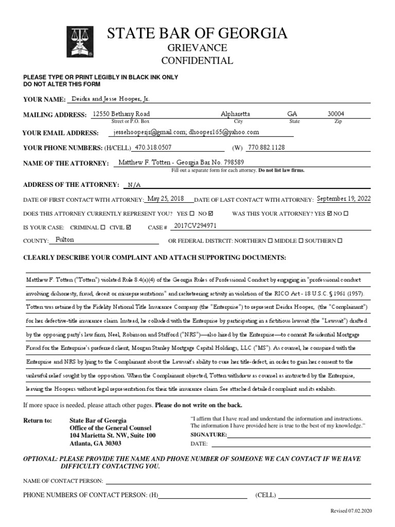 Grievance Form, Complaint and Exhibits - Totten (RFS) | PDF ...