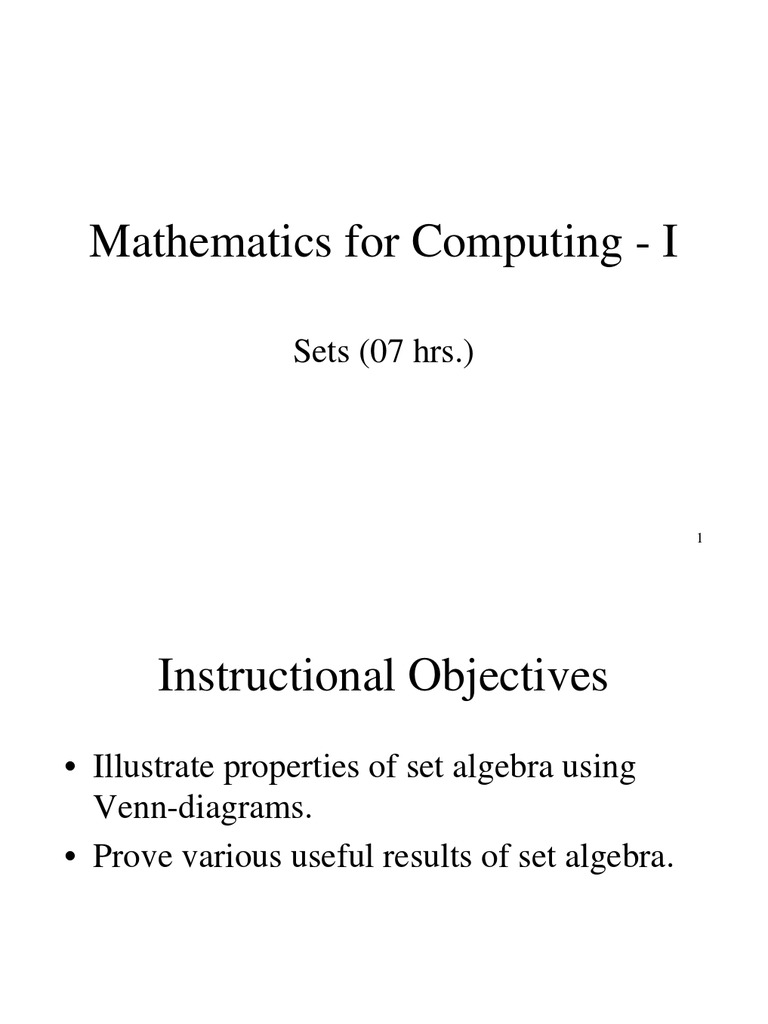 Mathematics For Computing - I: Sets (07 HRS.) | PDF | Subset | Element ...
