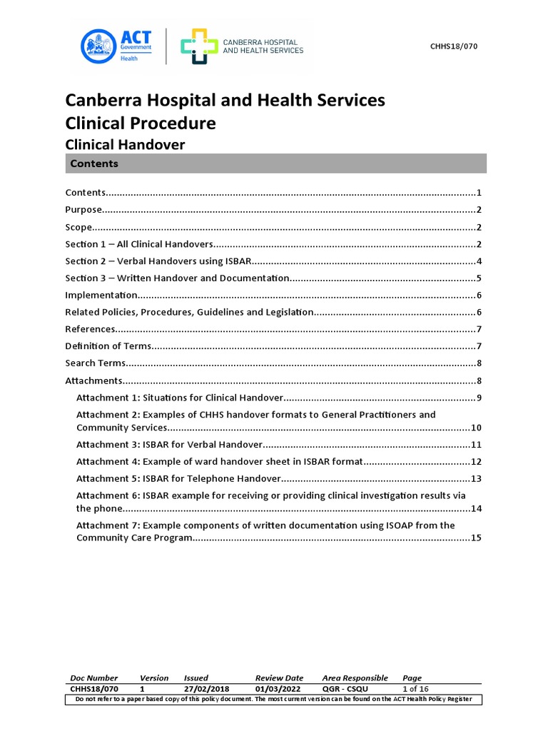 Clinical Handover | PDF | Patient | Health Care